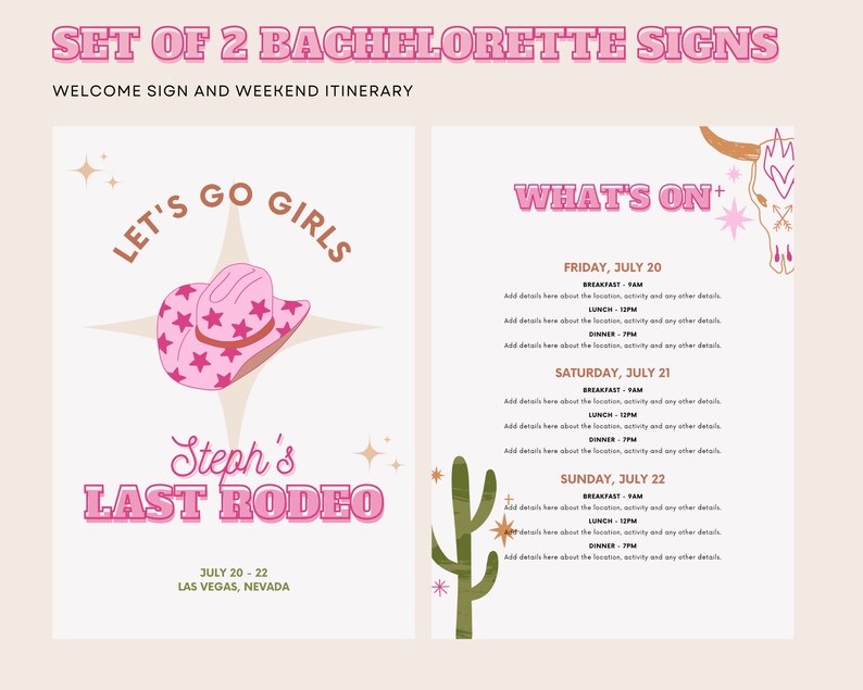 Last Rodeo Bachelorette Welcome Sign & Itinerary Template, Hens Weekend ...