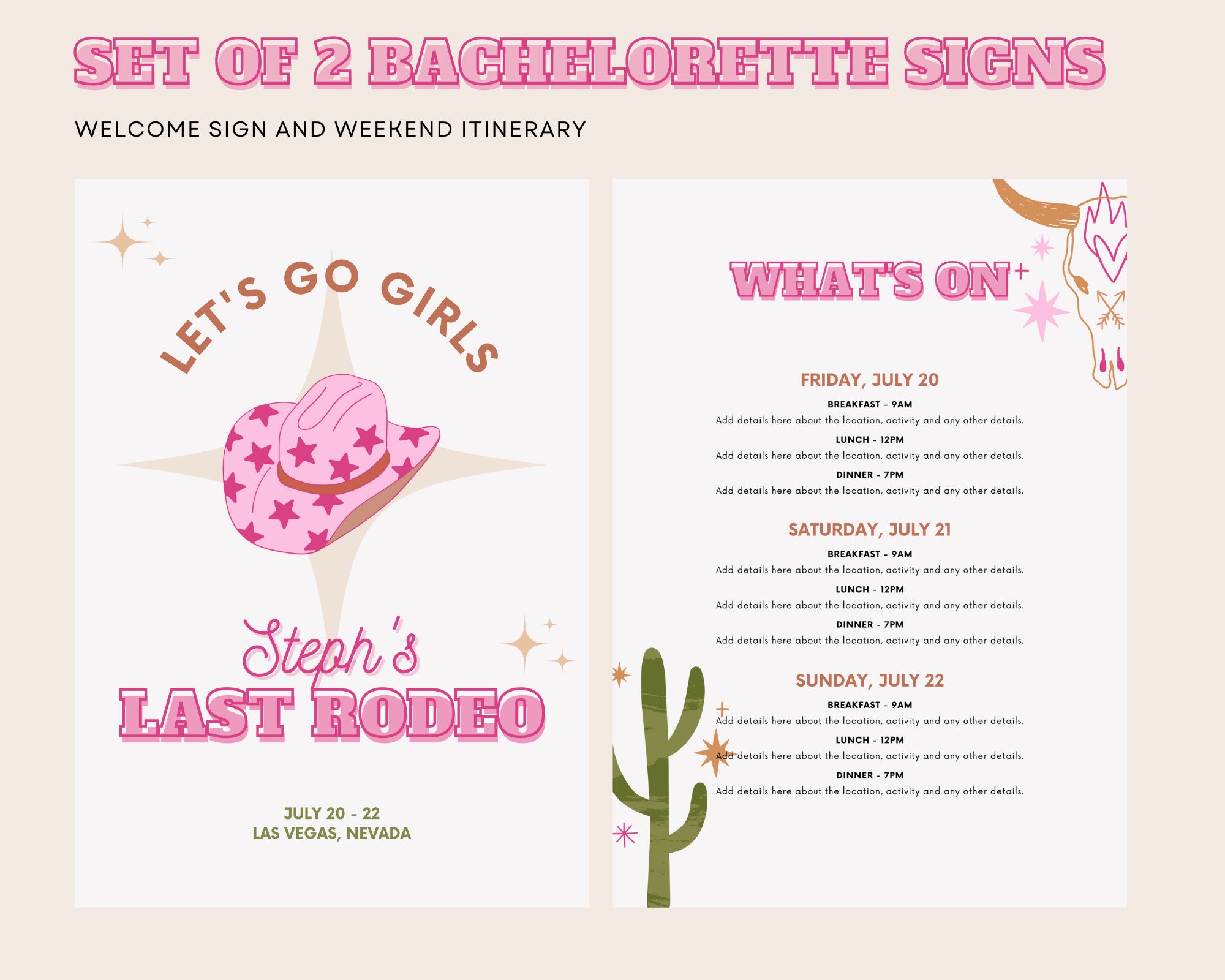 Last Rodeo Bachelorette Welcome Sign & Itinerary Template, Hens Weekend ...