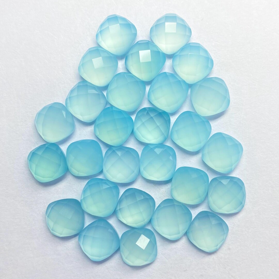8 Mm Cushion Checker-best Dyed Color Aqua Chalcedony Gems-aqua ...
