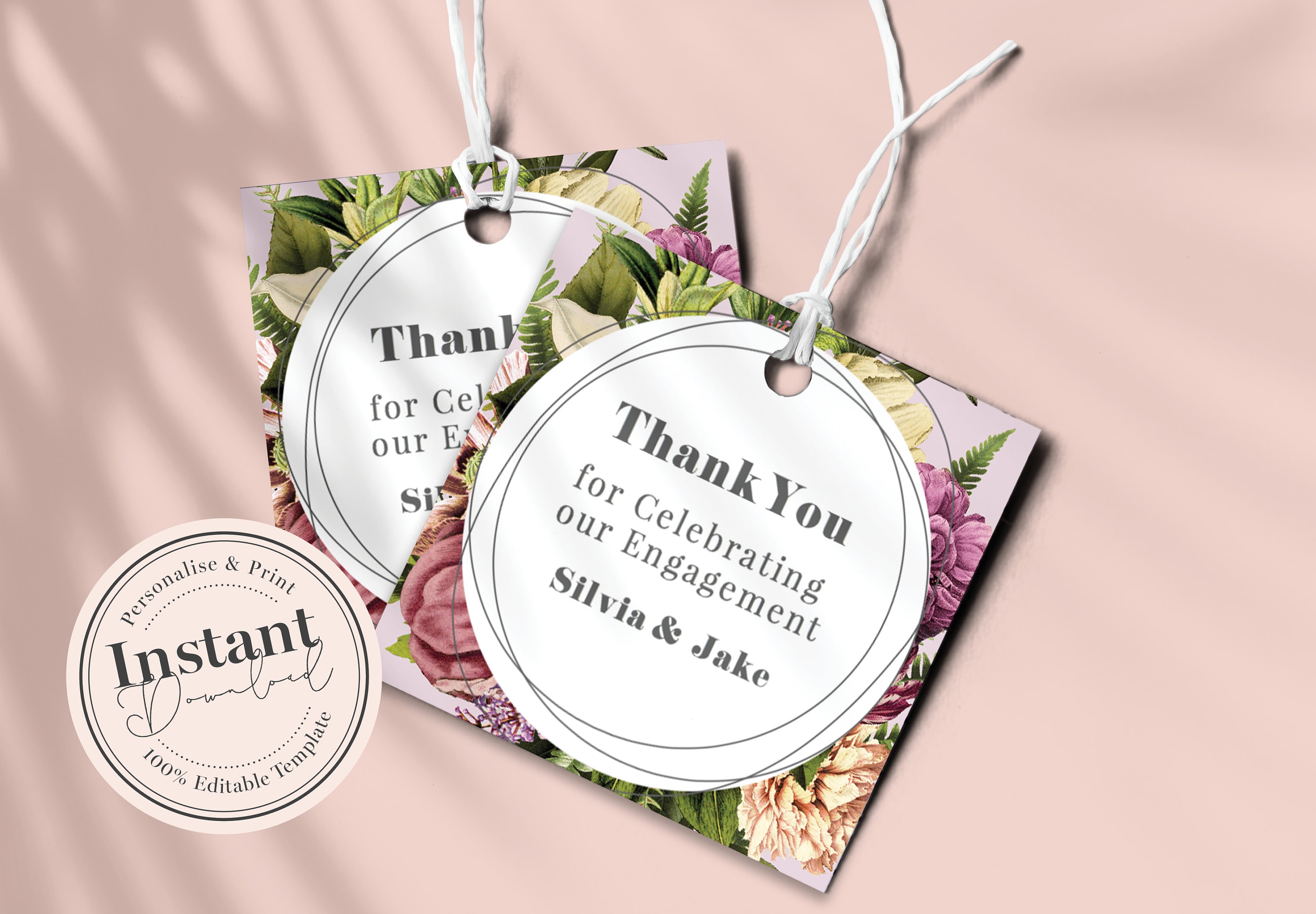 Floral Engagement Favor Gift Tag Instant Download Editable | Etsy