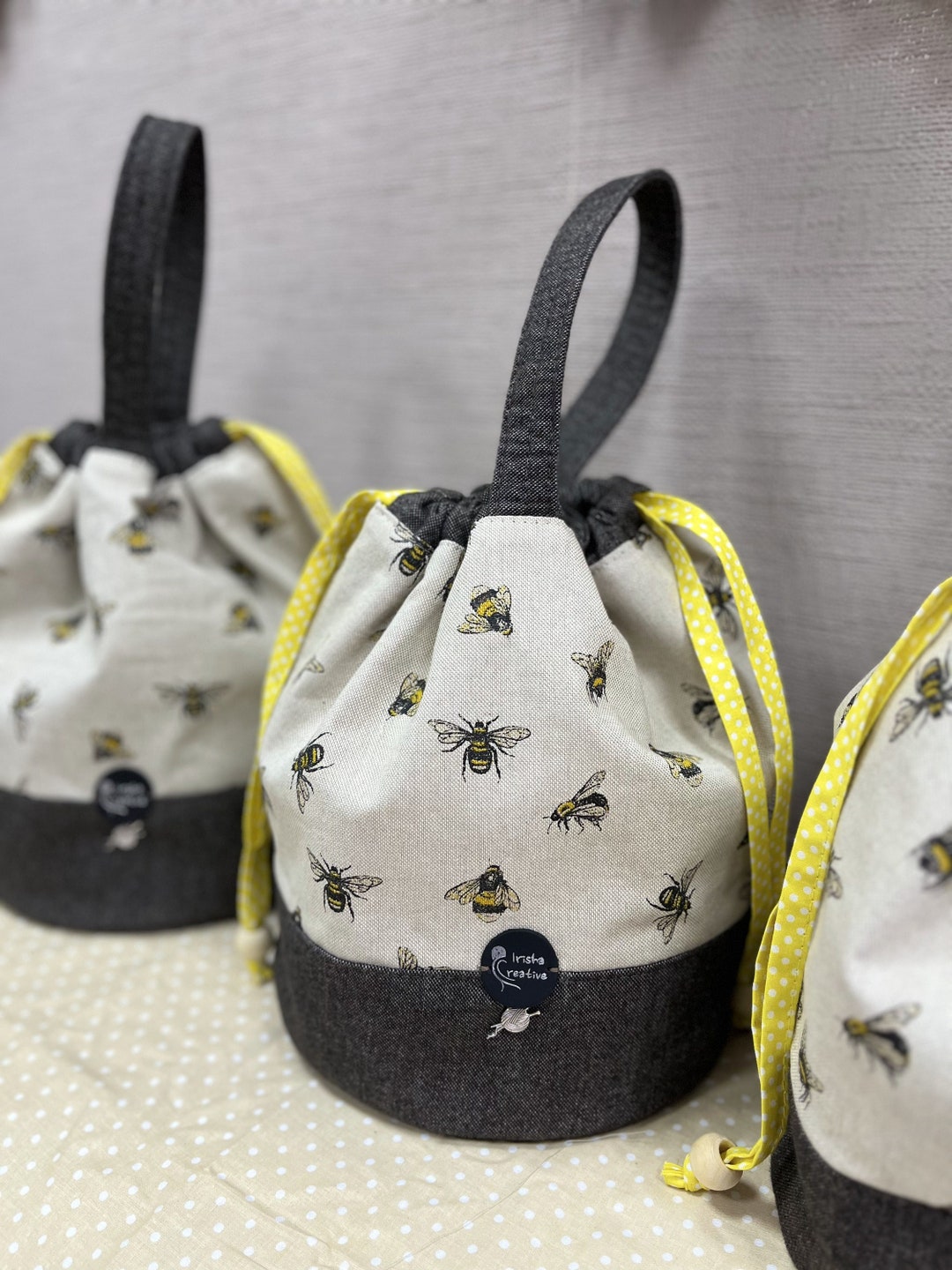 Handmade Project Bee Bag Medium Size, Drawstring Project Bag, Bee Bag ...