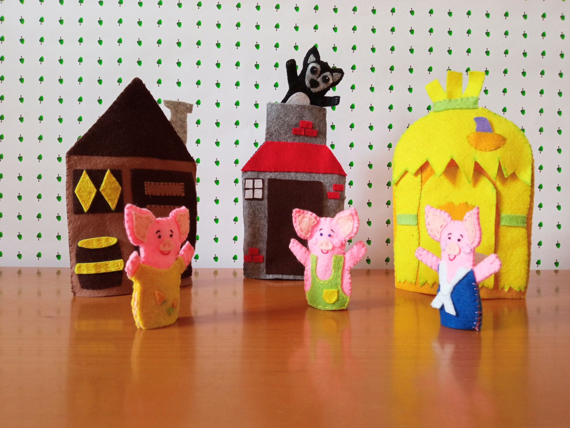 Patrón PDF y tutorial Los tres cerditos títere de dedo de fieltro ...
