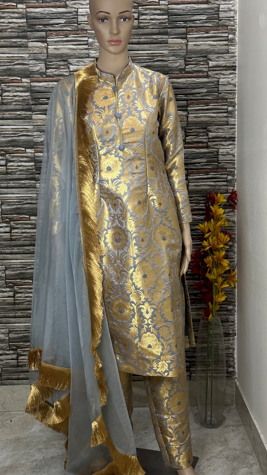 Beautiful Banarse Brocade Salwar Suit With Organza Dupatta Straight ...