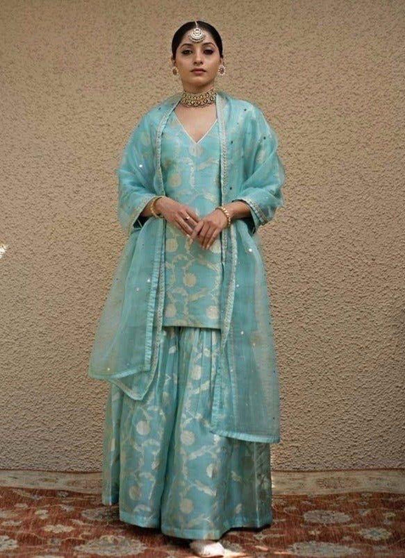 Sky Blue Silk Sharara With Viscose Mirror Work Dupatta/fancy Wedding ...