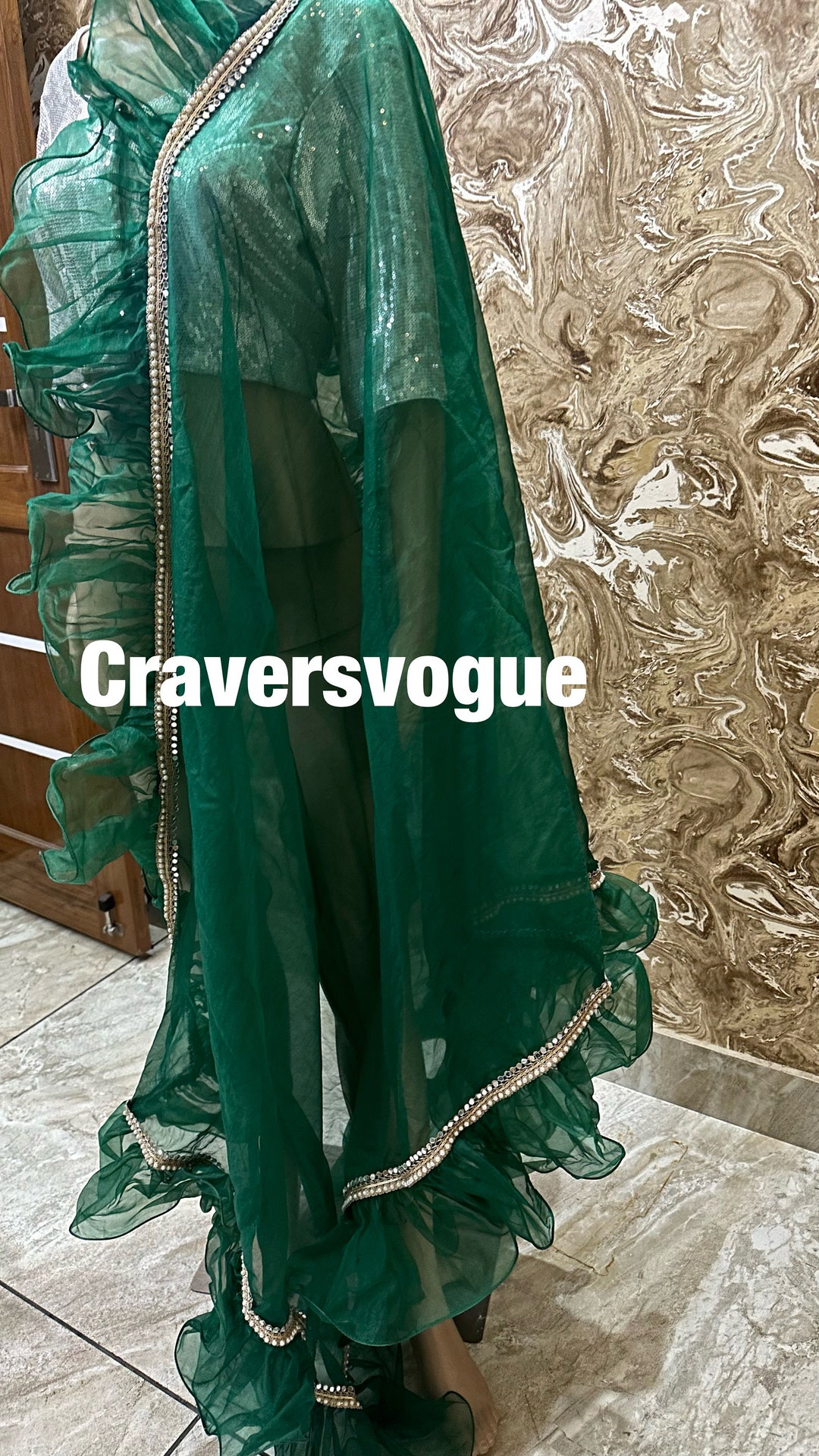 Organza Ruffle Dupatta Party Wear Custom Made Ruffle Dupatta With Lace ...