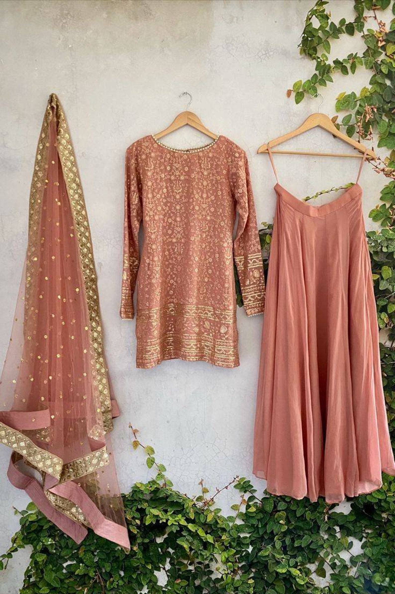Onion Pink Lucknowi Chikankari Kurti With Sharara Indian - Etsy
