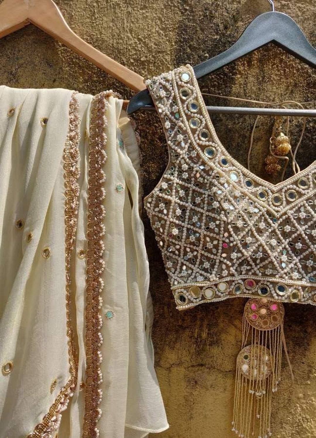 White Color Mirror Work Handwork Designer Saree Party Wear Reception ...