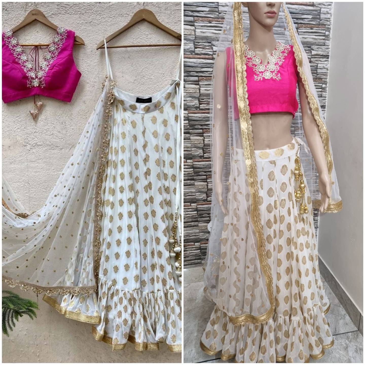 White Ruffle Lehenga Choli With Zardozi Embroided Blouse Full - Etsy