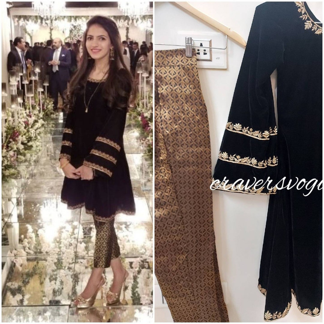 Indian Pakistani Velvet Short Kurti With Brocade Pants - Etsy