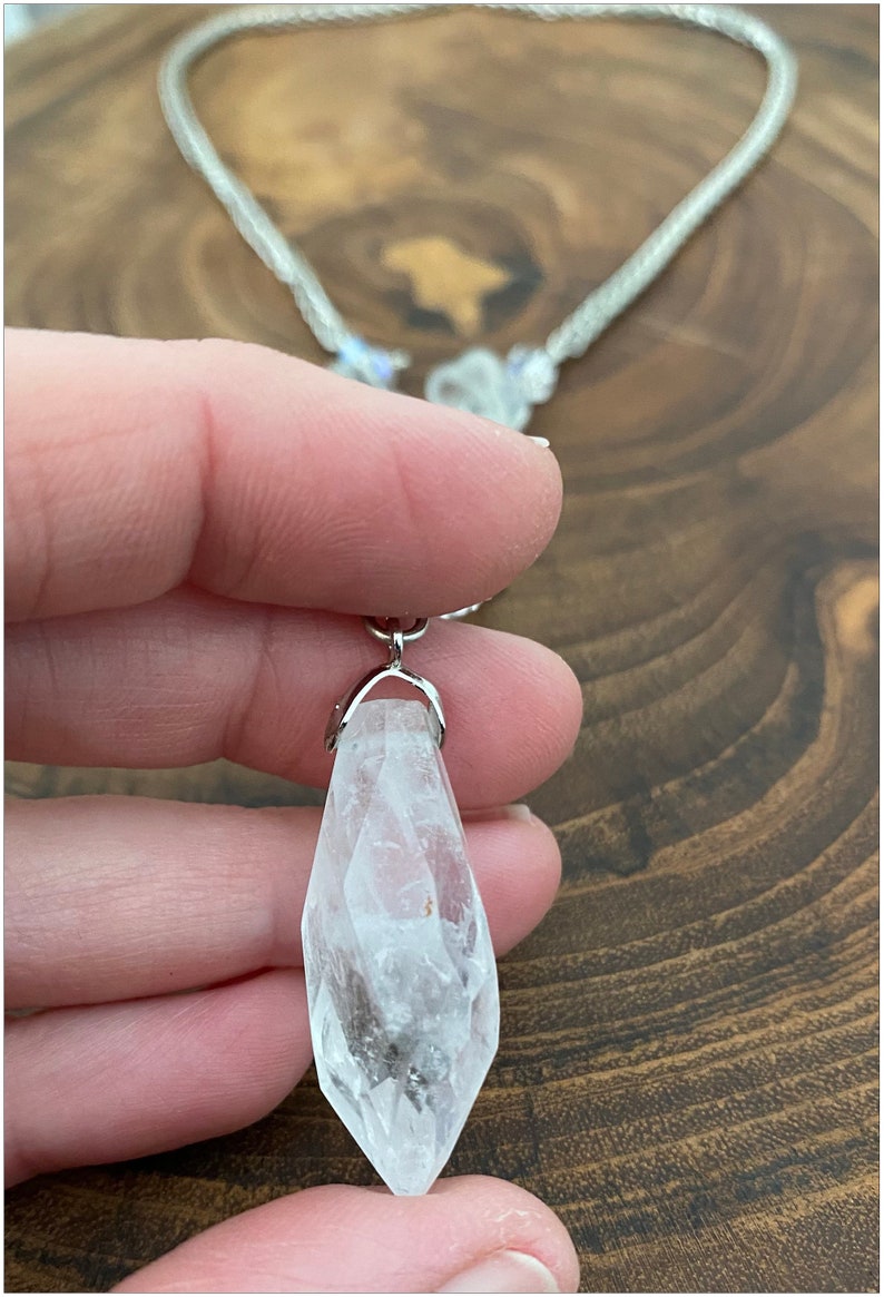 Pendulum Necklace-natural Stone Necklace-clear Quartz Stone - Etsy