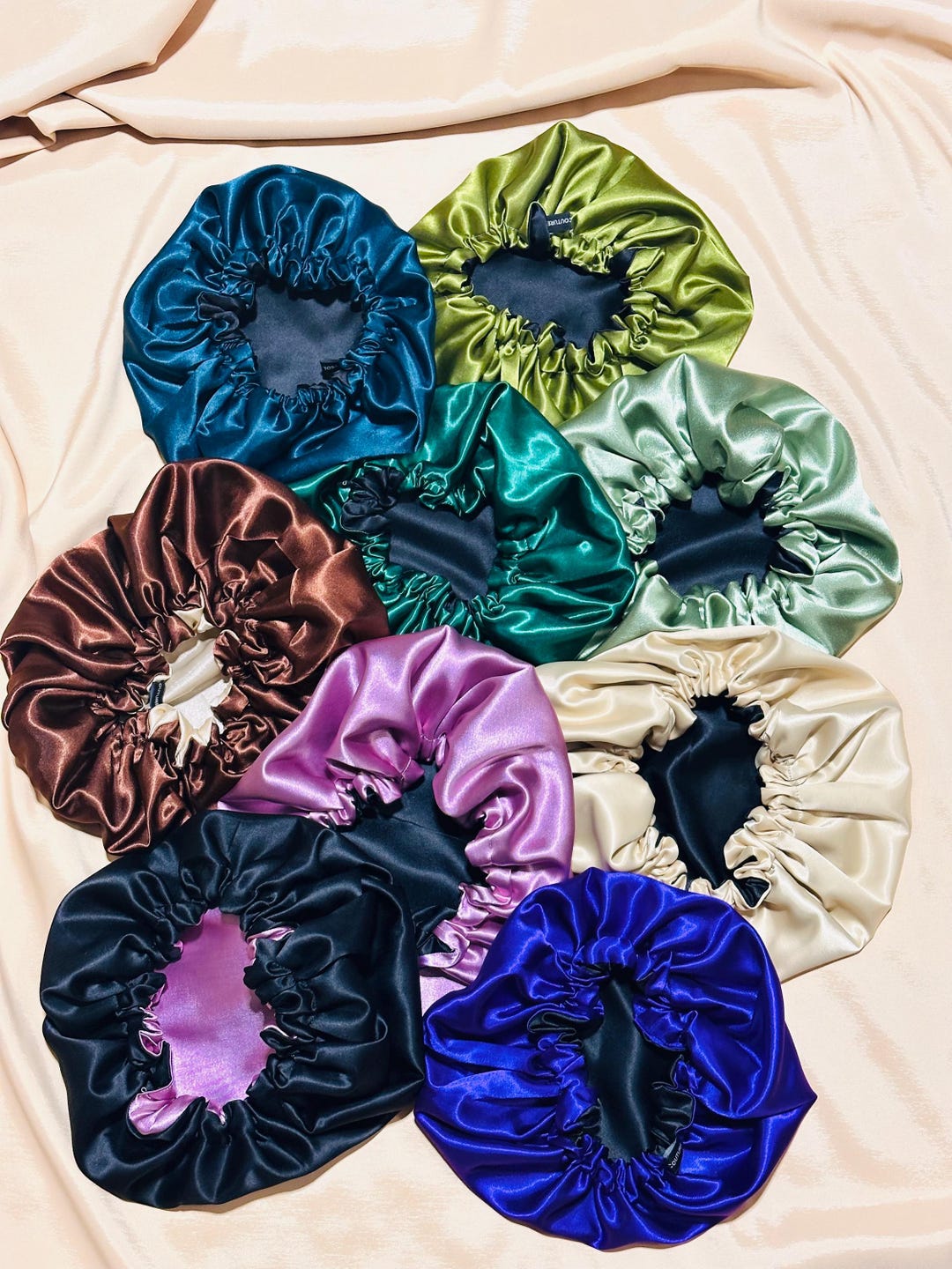 Reversible Satin Bonnet - Emerald Green Black Satin Night Cap - and ...