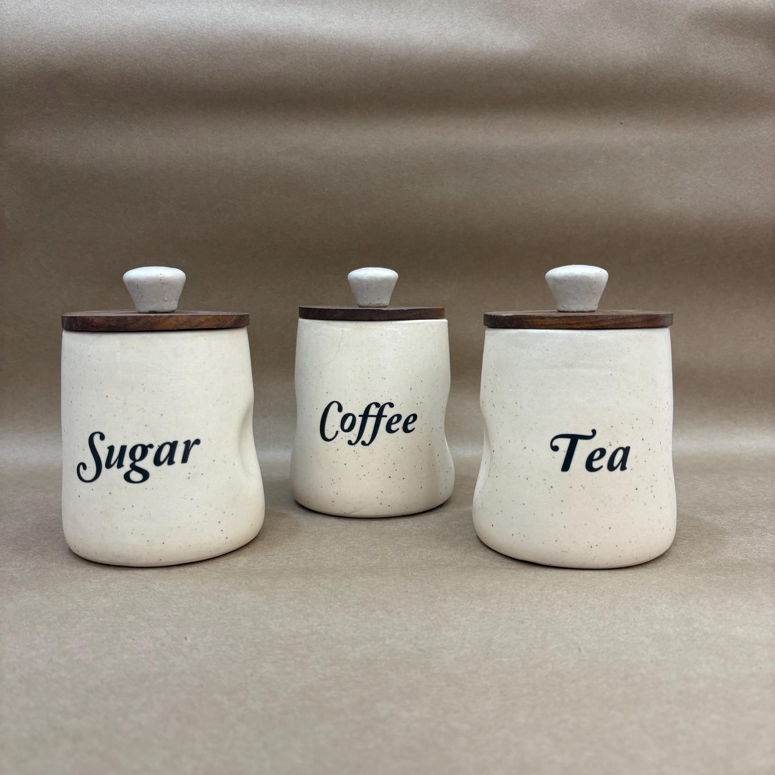 Curvy Ceramic Tea Coffee Sugar Jar Set of 3 – 350ml Airtight Kitchen ...