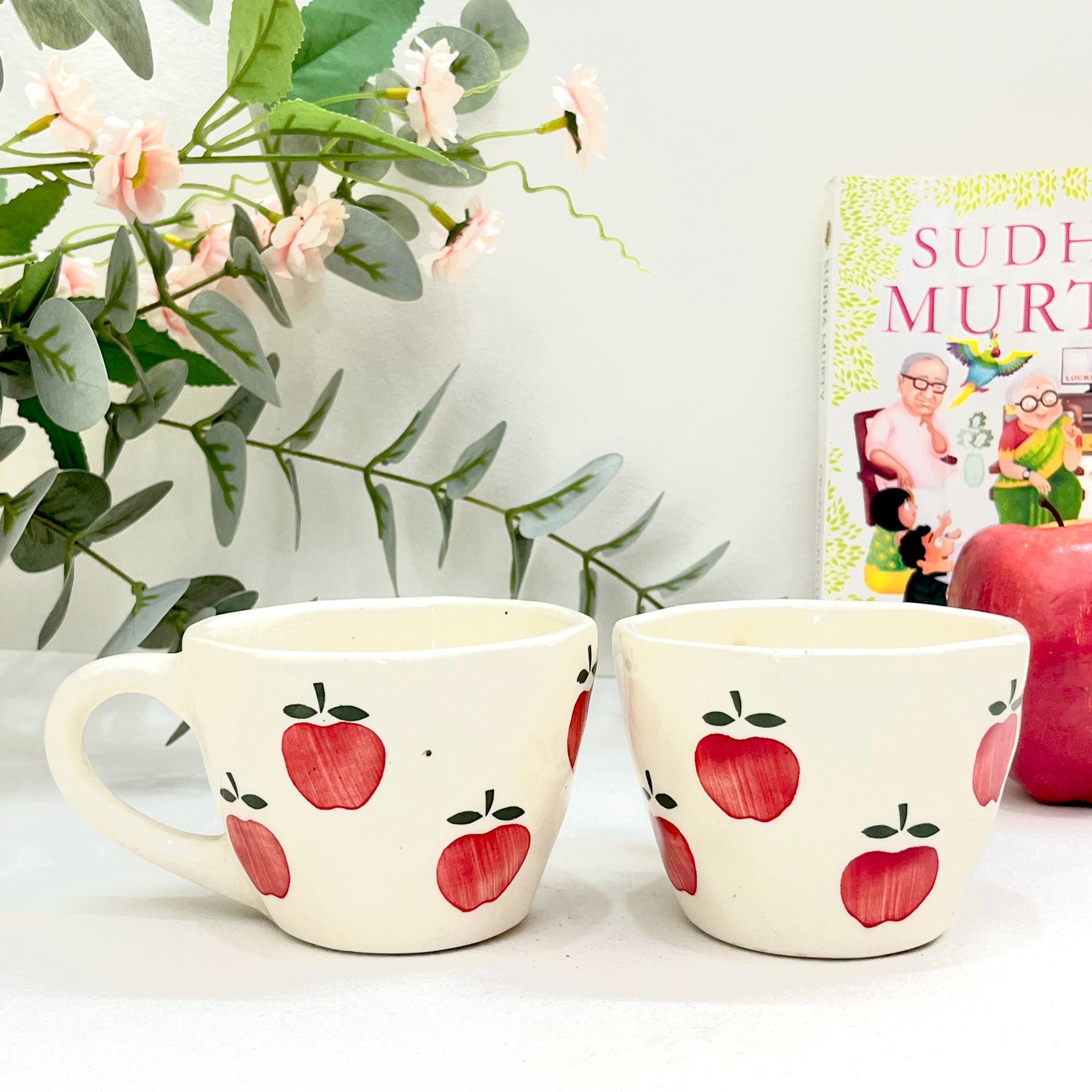 Hand Painted Apple Ceramic Mug – Cute Pottery Coffee Cup, Farmhouse ...