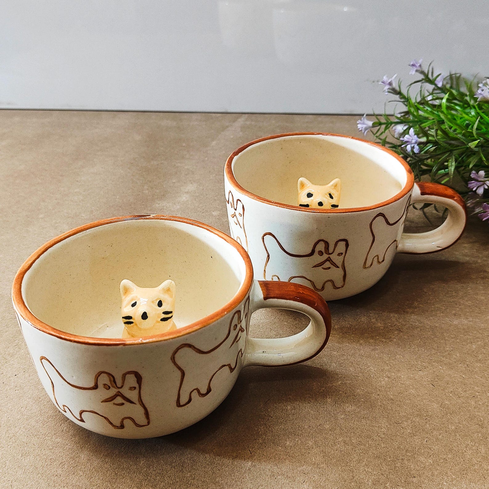Ceramic Cat Mug Cat Inside Cup Cat Coffee Mug Pottery Mug Cat Handmade ...
