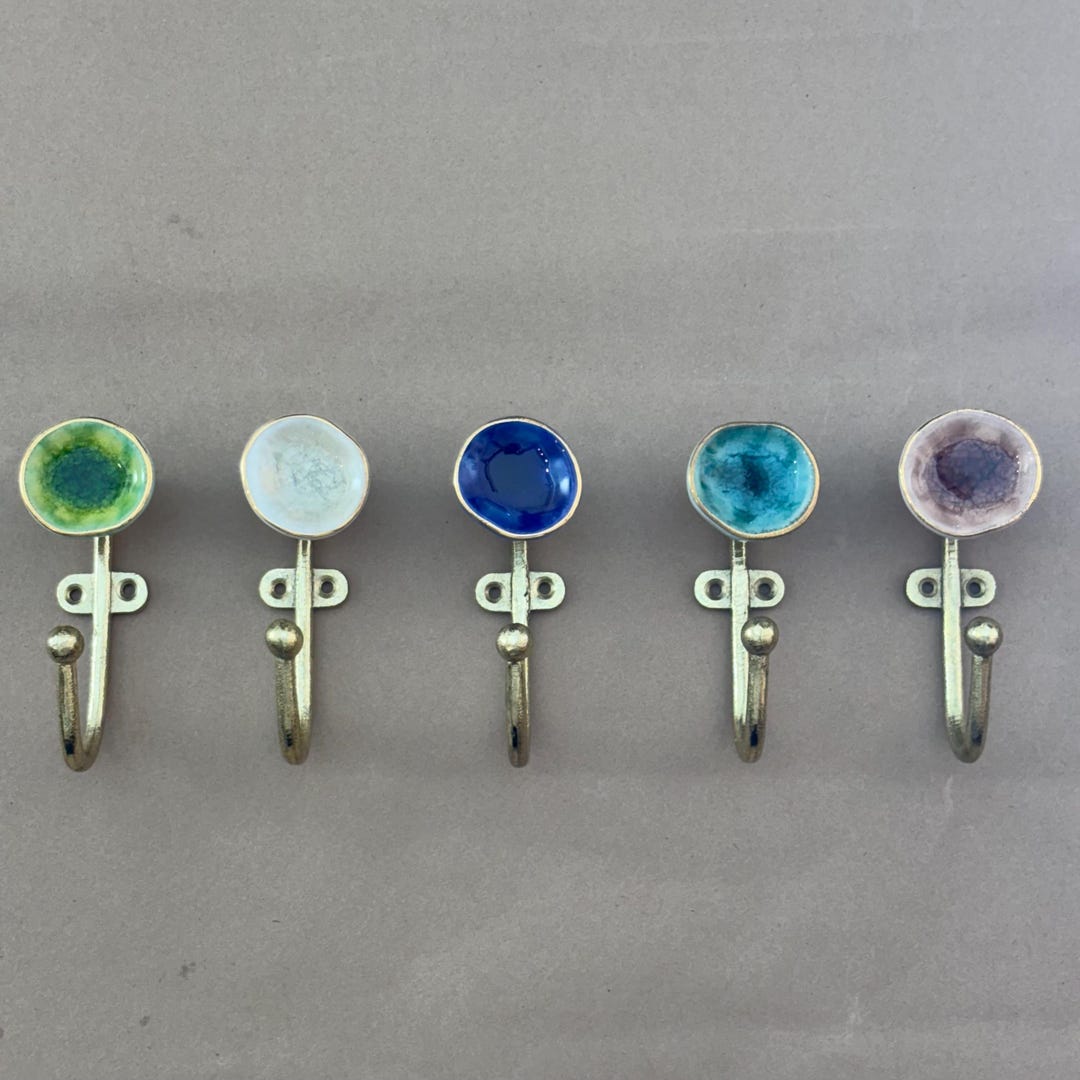 Handmade Ceramic Wall Hooks: Rustic Colorful Home Decor - Set of 5 or ...