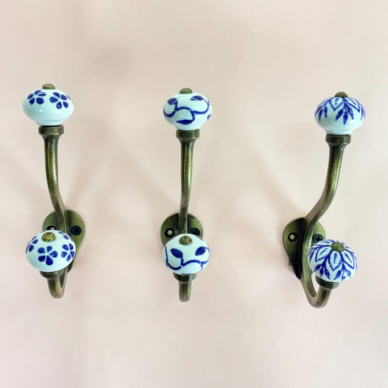 Hand-painted Ceramic Knob Coat Hooks, Vintage Metal Wall Hooks - Etsy