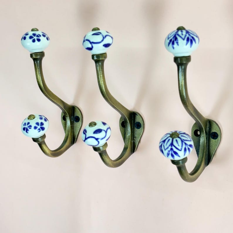 Hand-painted Ceramic Knob Coat Hooks, Vintage Metal Wall Hooks - Etsy