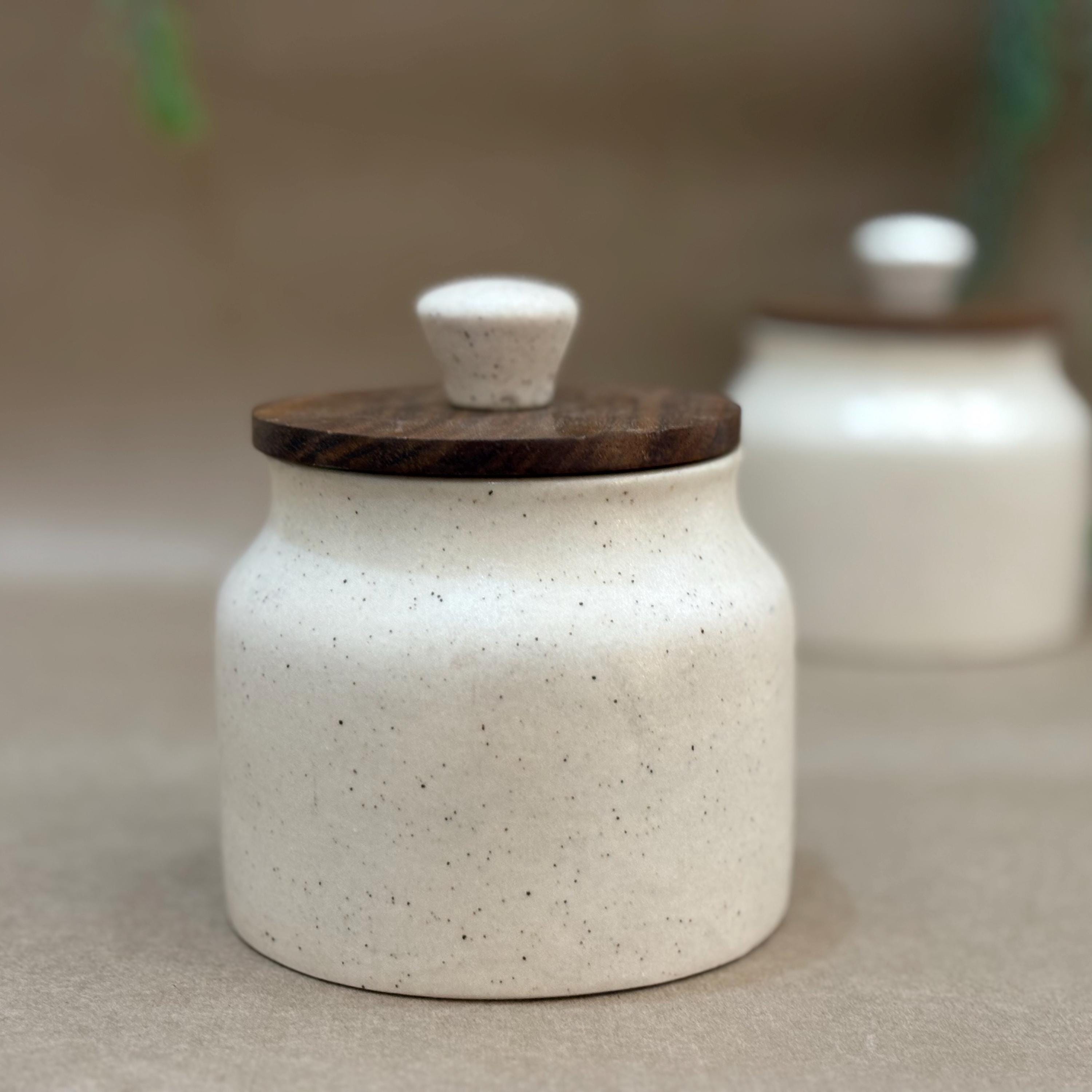 Speckled Ceramic Jar Set of 2 With Wooden Lid – Handmade Kitchen ...