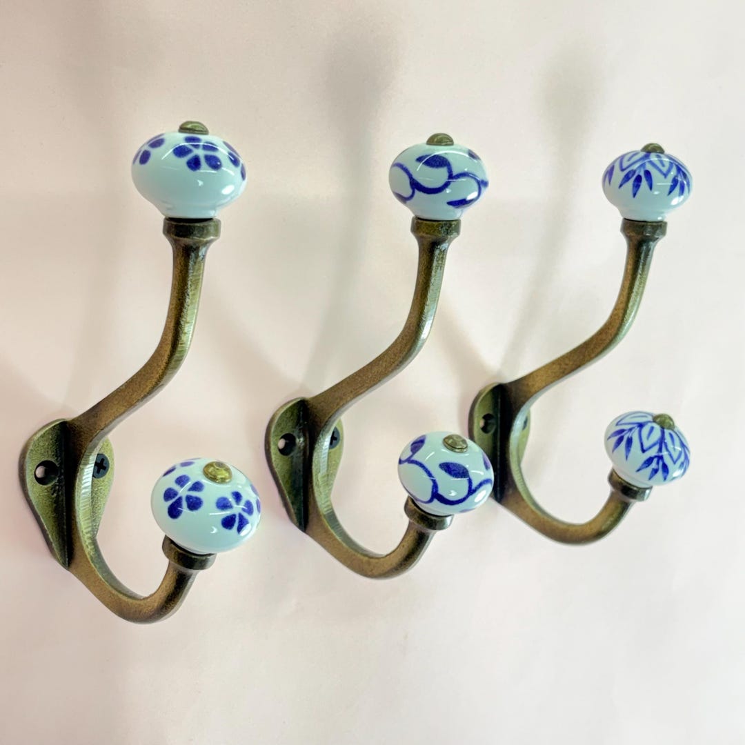 Hand-painted Ceramic Knob Coat Hooks, Vintage Metal Wall Hooks - Etsy