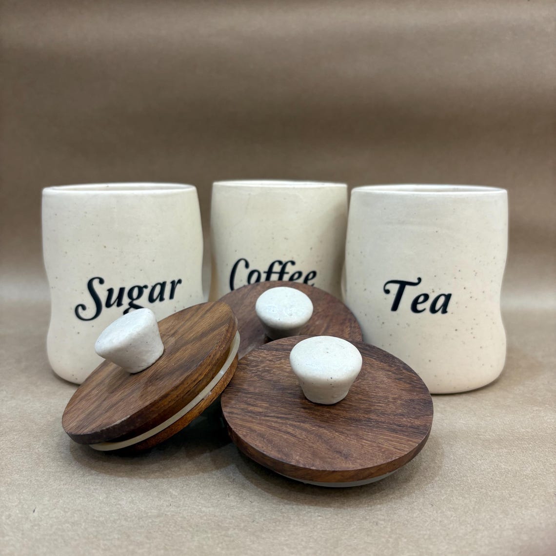Curvy Ceramic Tea Coffee Sugar Jar Set of 3 – 350ml Airtight Kitchen ...