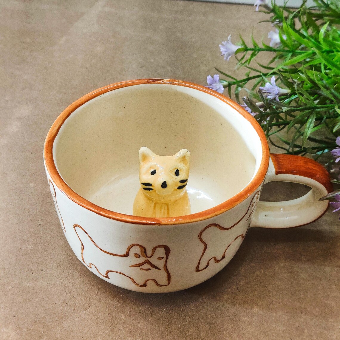 Ceramic Cat Mug Cat Inside Cup Cat Coffee Mug Pottery Mug Cat Handmade ...