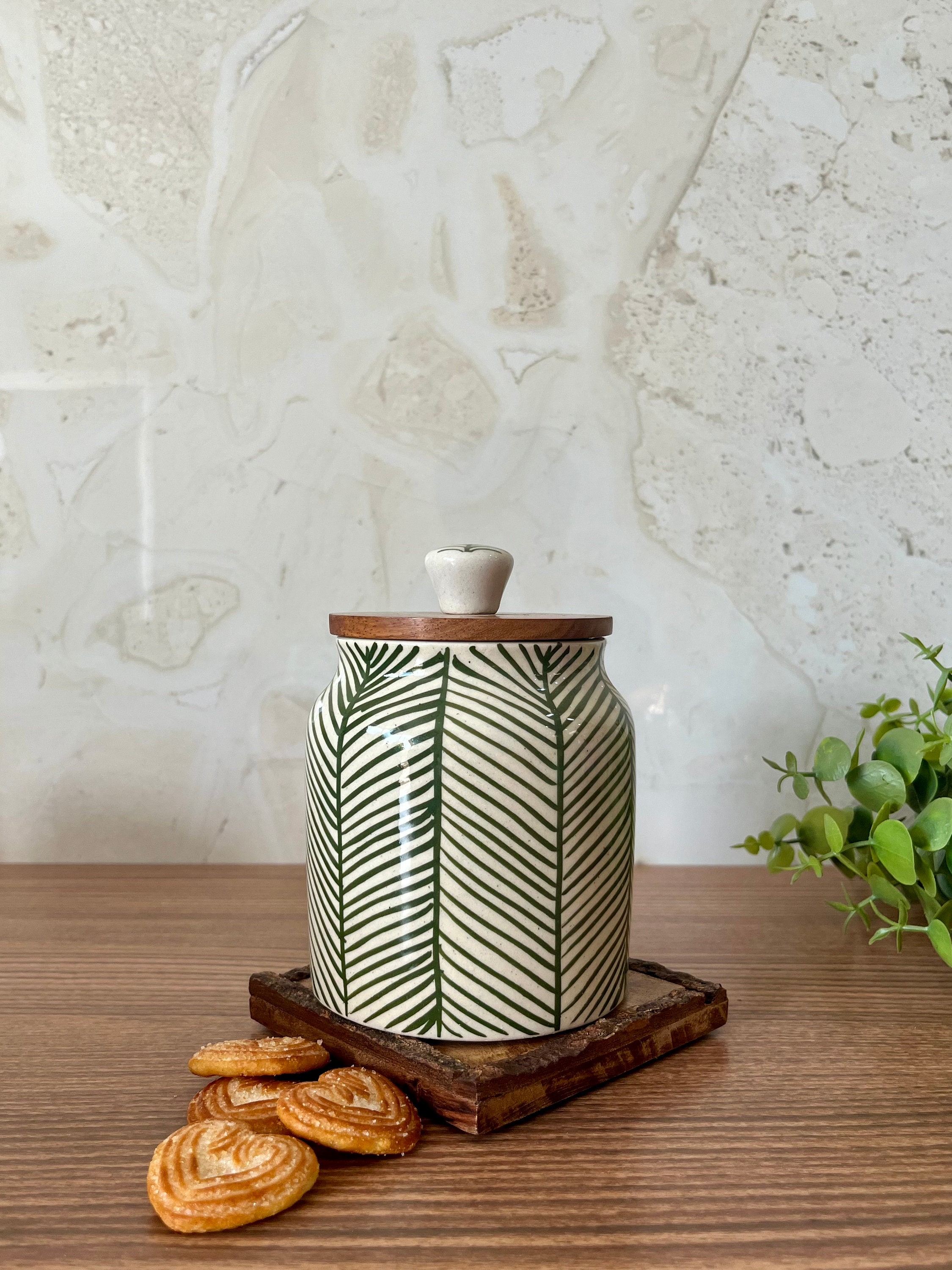Hand-painted Ceramic Kitchen Jar With Wooden Lid: Boho Pantry Storage ...