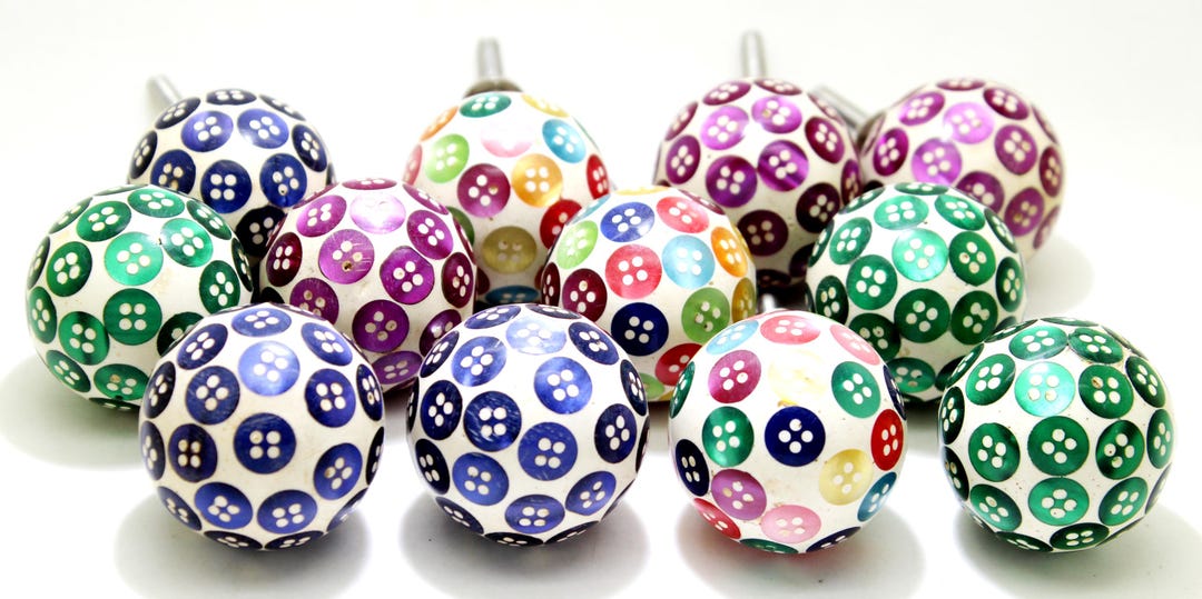 Colorful Button Knob Mango Wood Button Door Knob 12 Pcs Drawer Pull ...