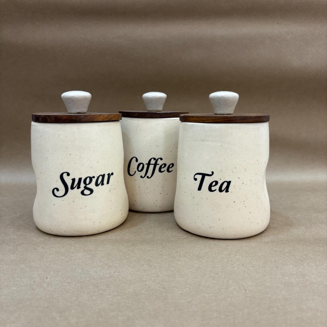 Curvy Ceramic Tea Coffee Sugar Jar Set of 3 – 350ml Airtight Kitchen ...