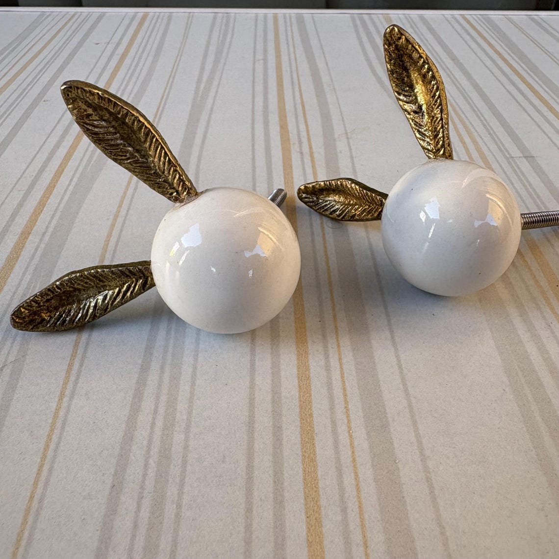 Bunny Ear Ceramic Cabinet Knob: Brass Accent Drawer Pull - Etsy