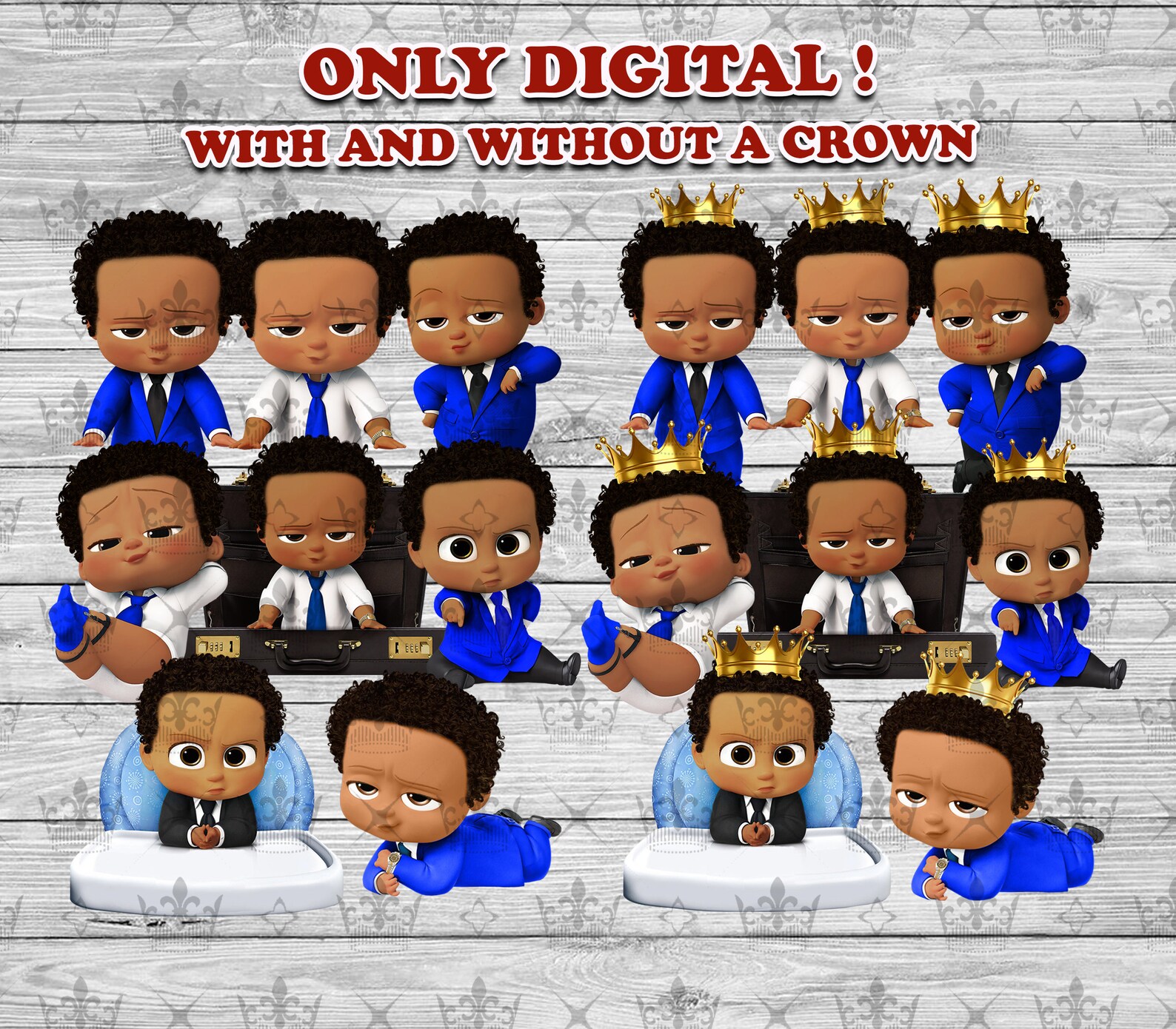 Digital African American Boss Baby Royal Blue With Crown | Etsy