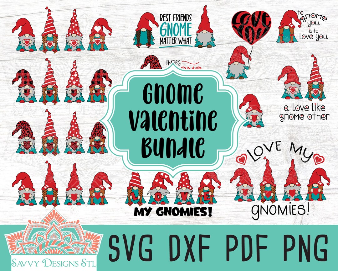 Gnome Valentine Cut File Bundle for Silhouette and Cricut, Mix & Match ...