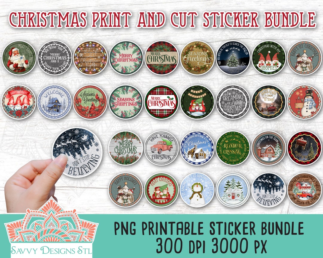 Christmas Round Print and Cut Sticker Bundle 30 Designs, Christmas ...