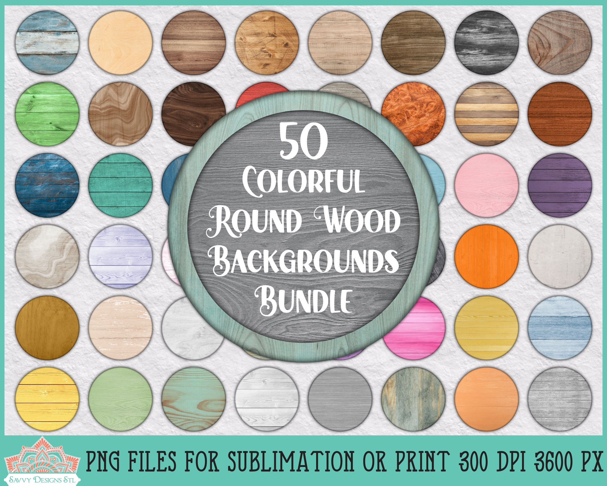50 Colorful Round Wood Sublimation Backgrounds Bundle for Sublimation ...