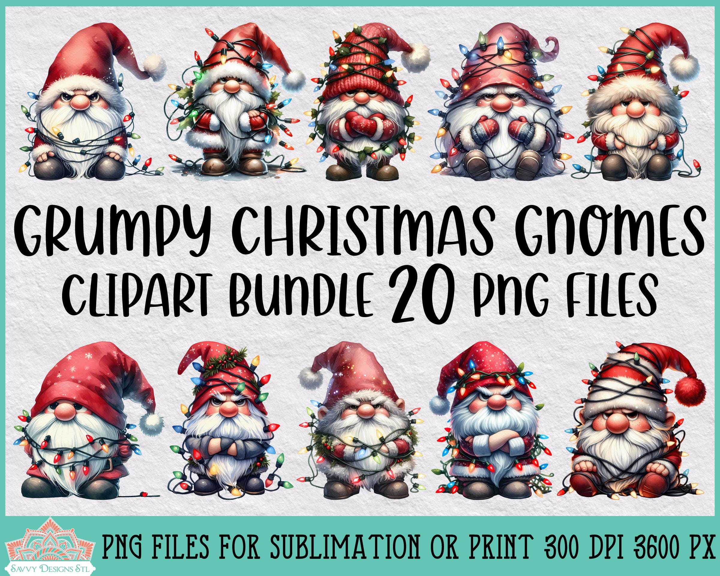 Grumpy Christmas Gnomes Clipart Bundle: Holiday PNG Files (digital ...