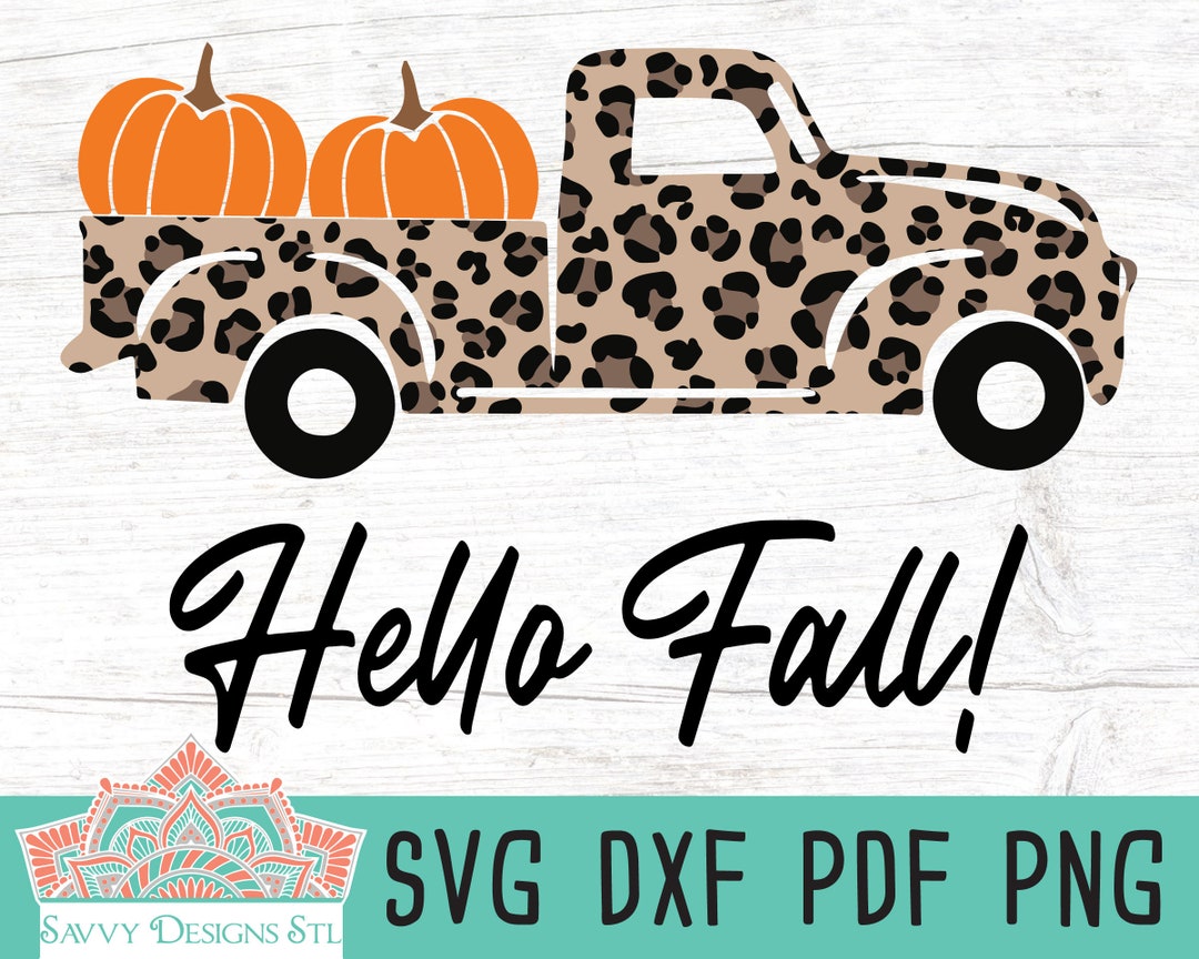 Leopard Print Fall Truck SVG: Pumpkin Vintage Cut File (digital ...