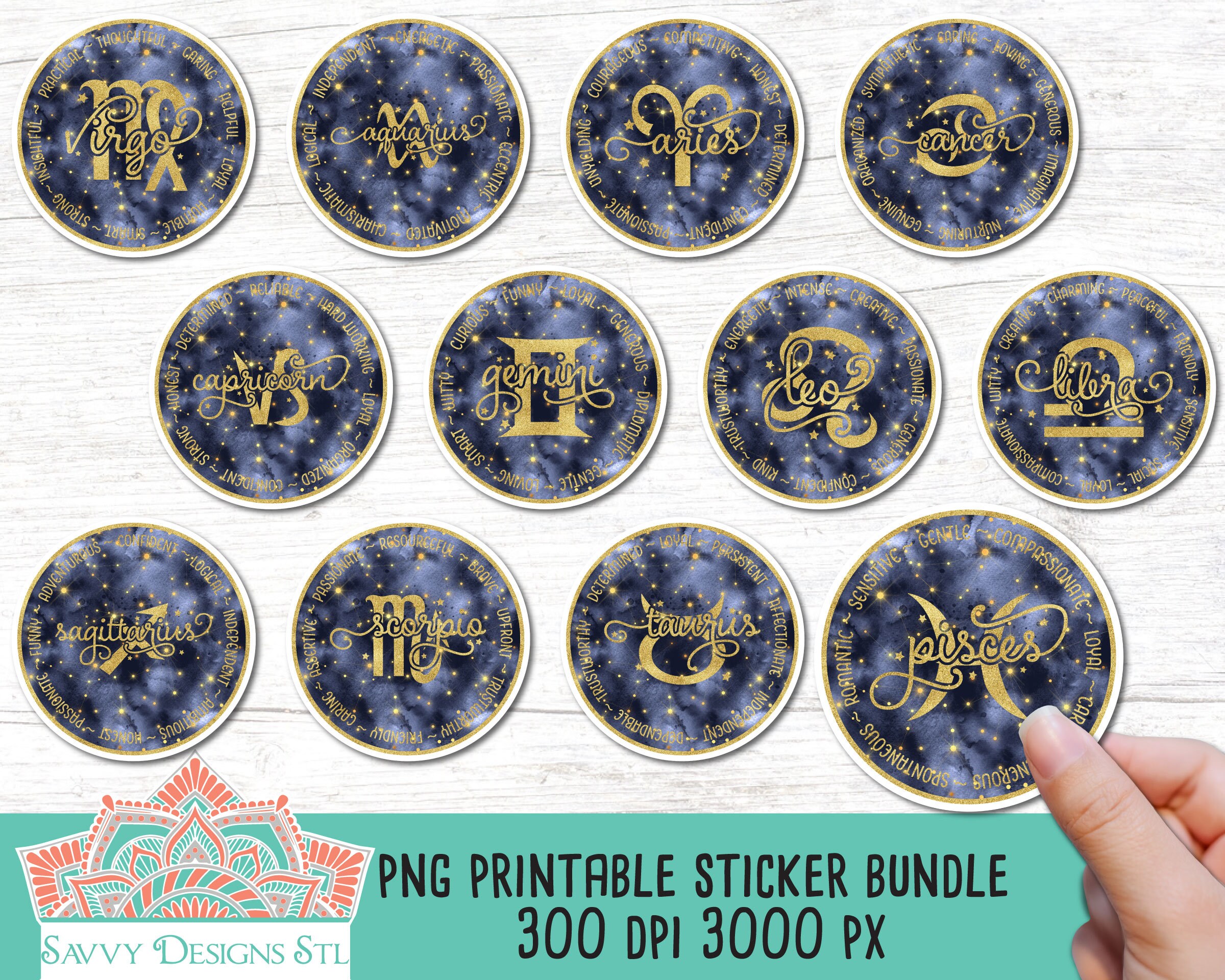 Zodiac Traits Round Printable Sticker Bundle for Silhouette & - Etsy