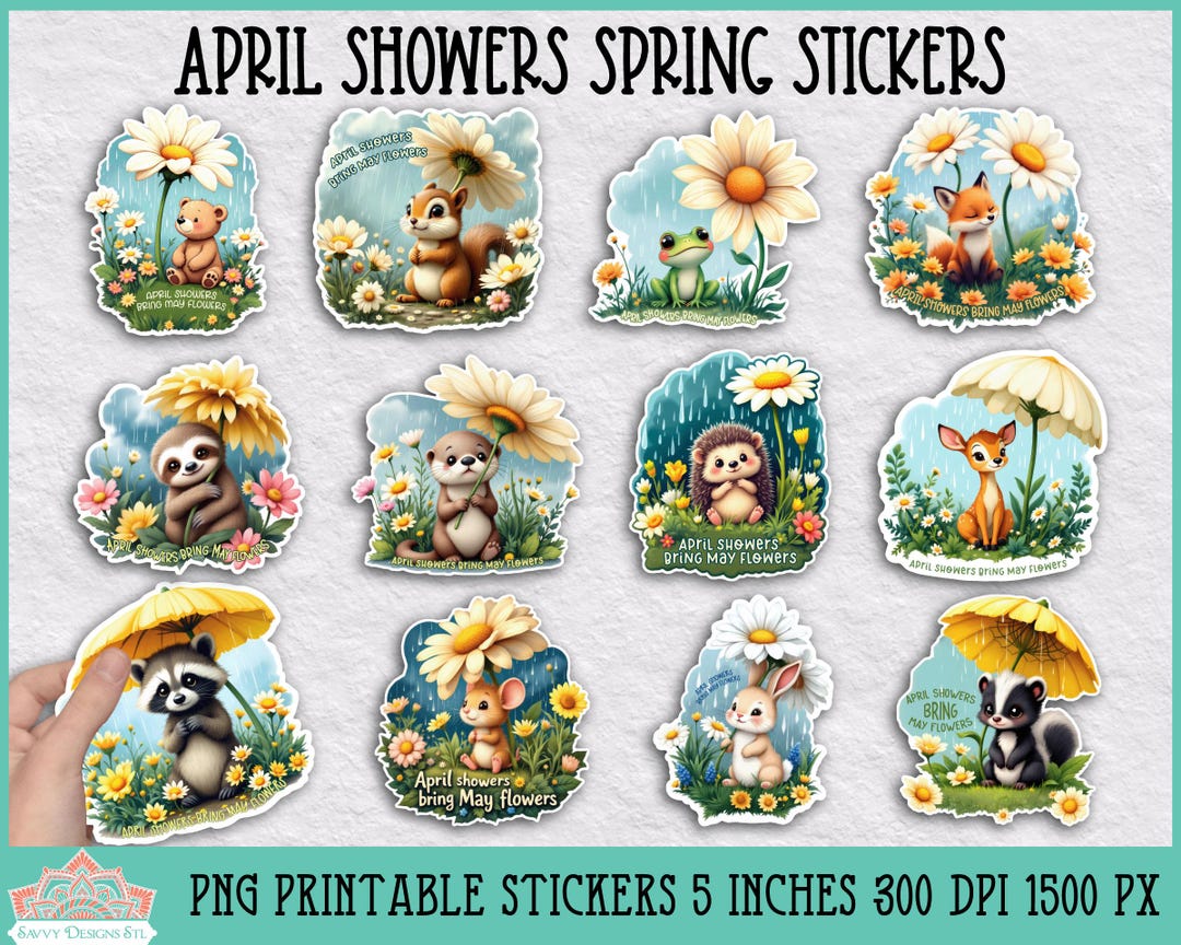 April Showers Spring Stickers, Printable Stickers Bundle for Silhouette ...