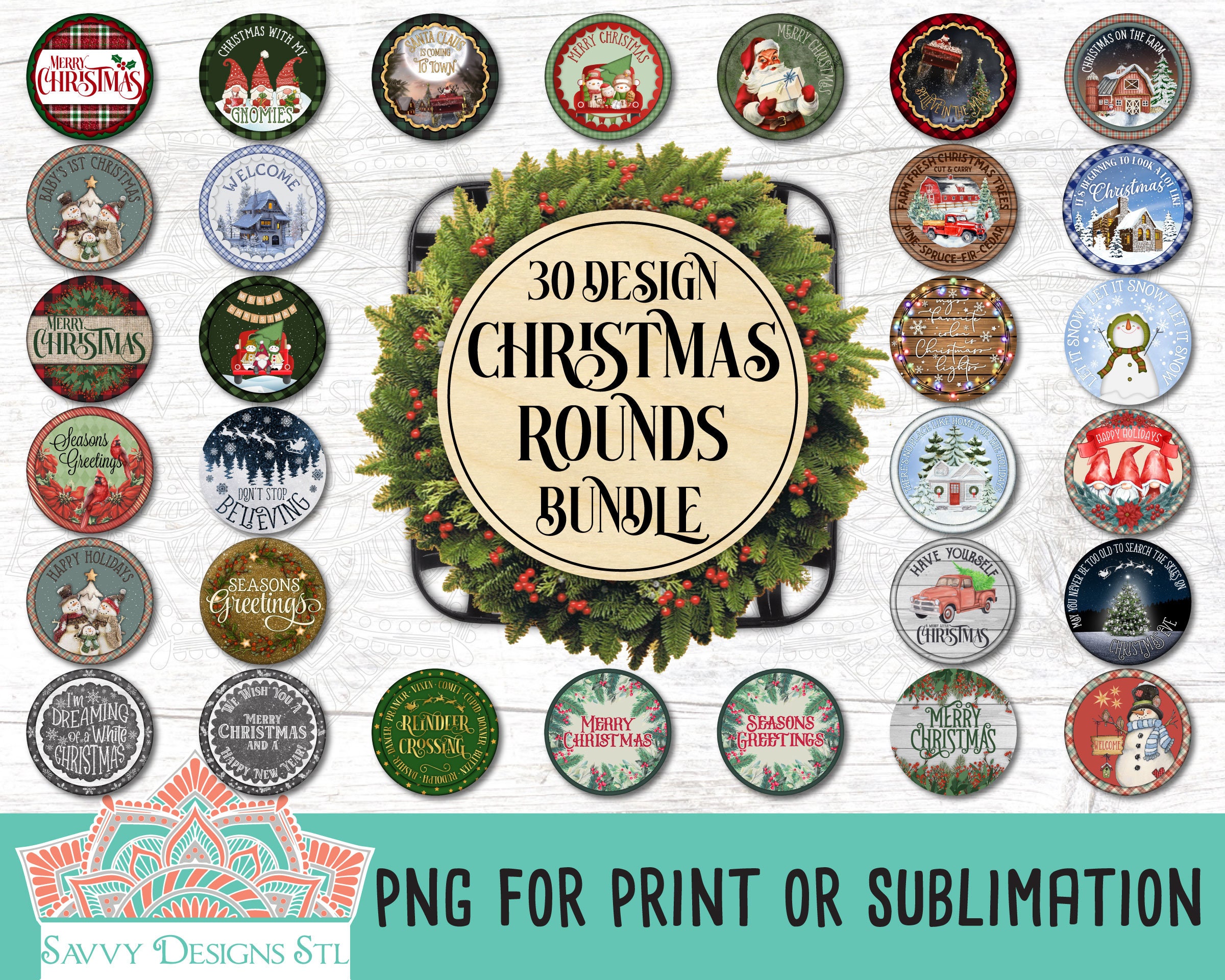 Christmas Rounds Bundle for Sublimation or Print, Holiday Sublimation ...