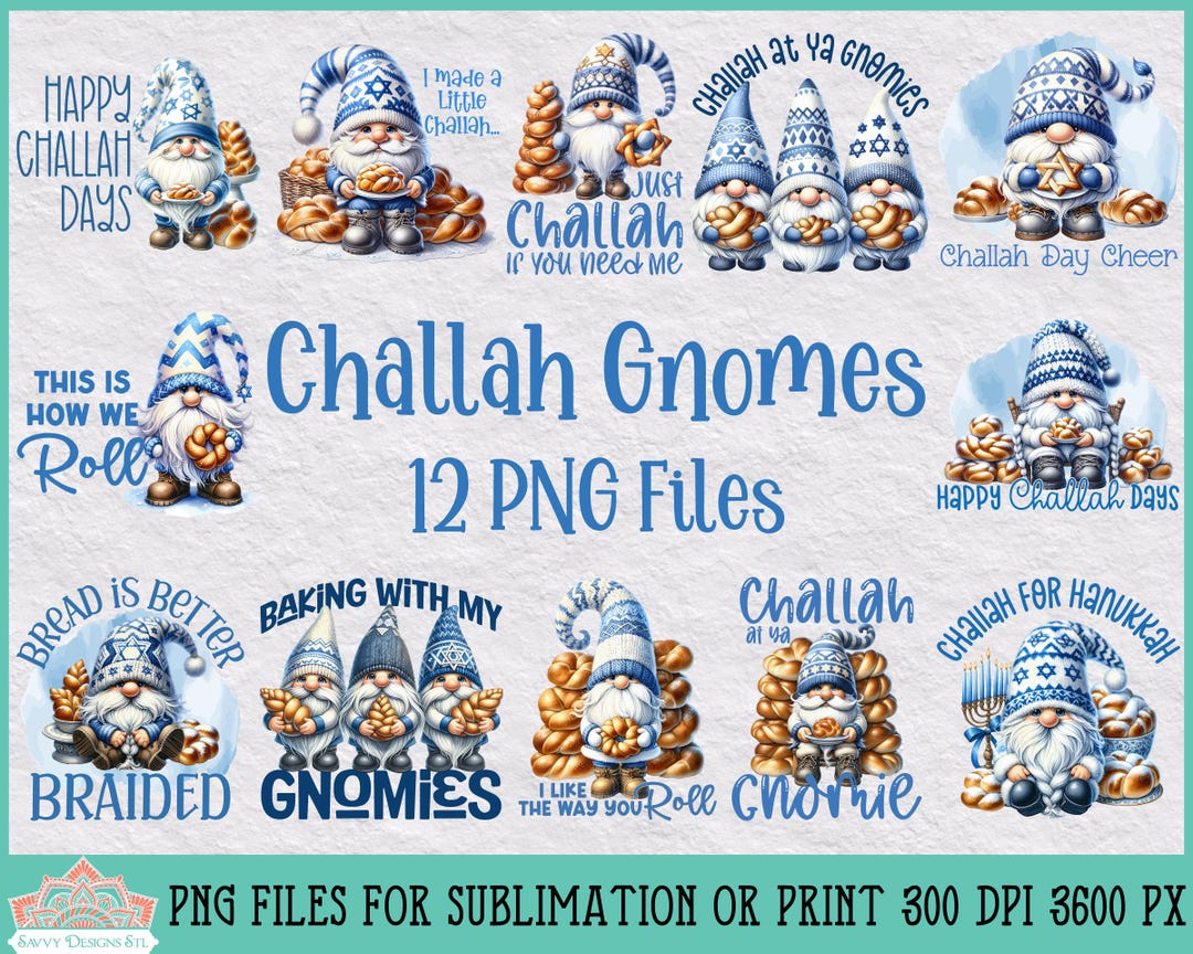 Challah Gnomes Clipart Bundle for Sublimation or Print, Hanukkah ...
