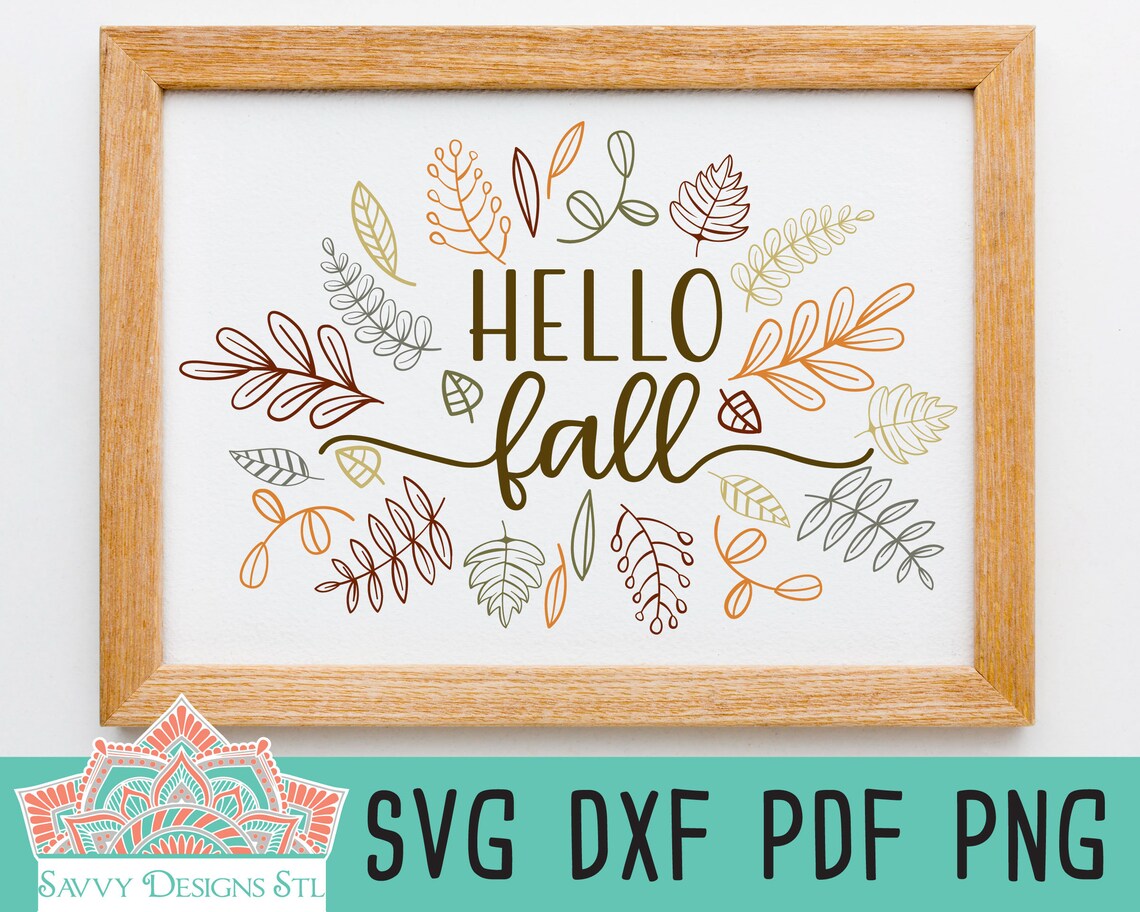 Hello Fall Leaves Cut File for Silhouette and Cricut, INSTANT DOWNLOAD ...