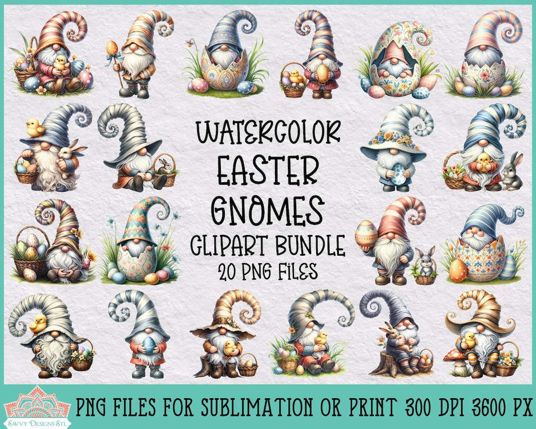 Watercolor Easter Gnomes Clipart Bundle (20 PNG Files) - Etsy