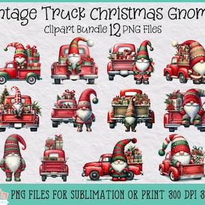 Vintage Truck Christmas Gnomes Clipart Bundle for Sublimation or Print ...