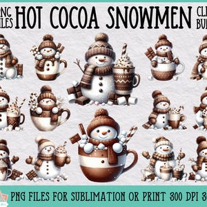 Hot Cocoa Snowmen Clipart Bundle for Sublimation or Print, Snowman ...