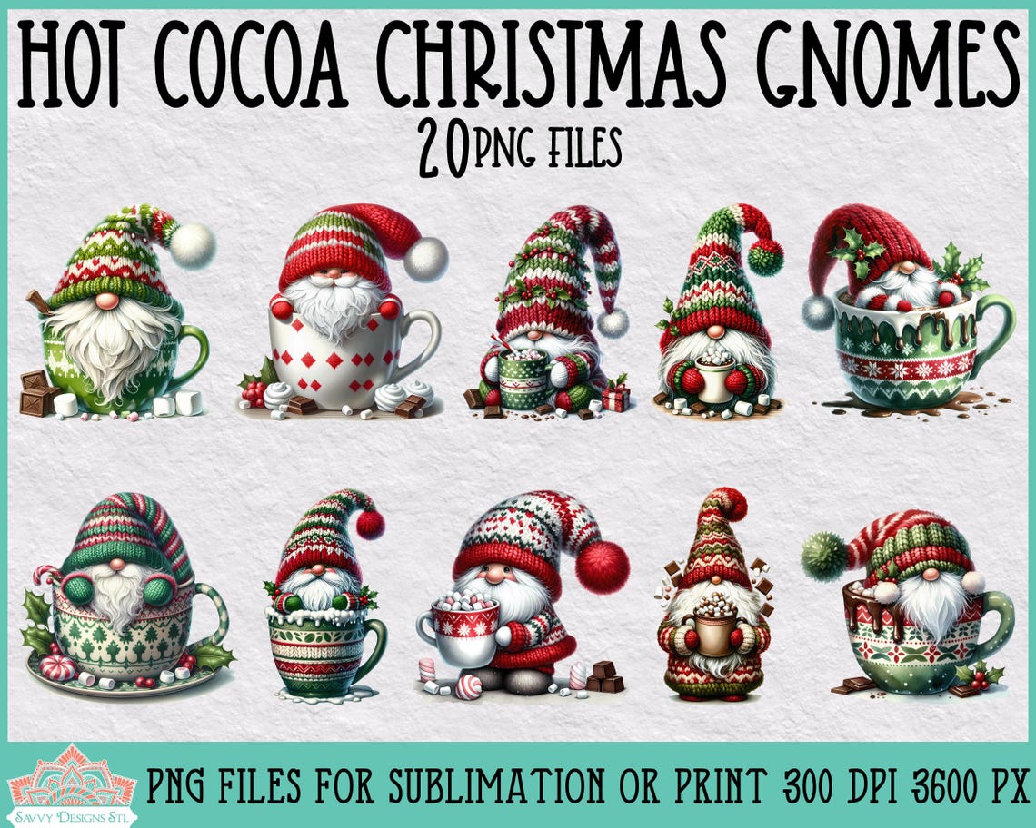Hot Cocoa Christmas Gnomes Clipart Bundle for Sublimation or Print ...