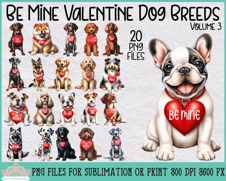 Valentine's Day Dog Breeds Clipart Bundle for Sublimation or Print ...