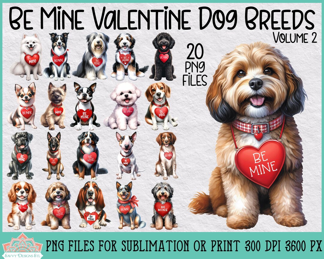 Valentine's Day Dog Breeds Clipart Bundle for Sublimation or Print ...