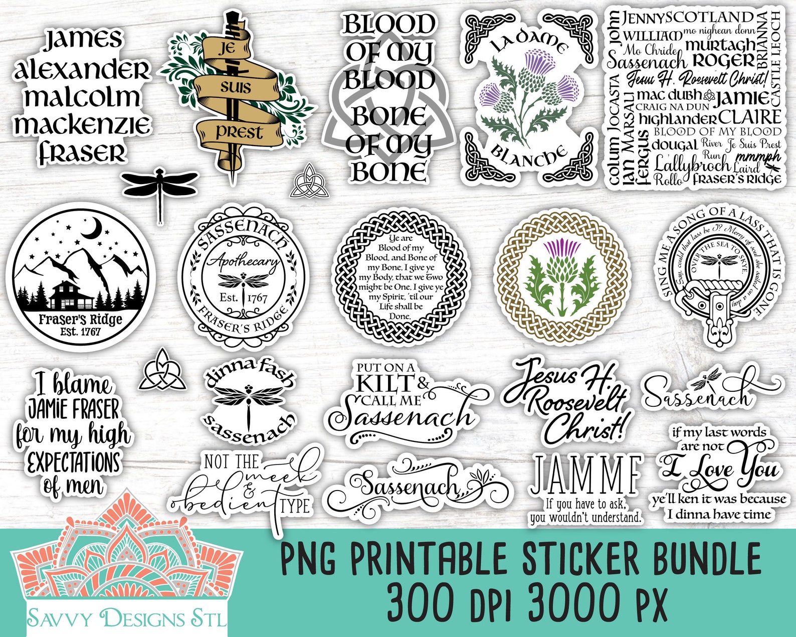 Fraser Fan Printable Sticker Bundle for Silhouette and Cricut ...