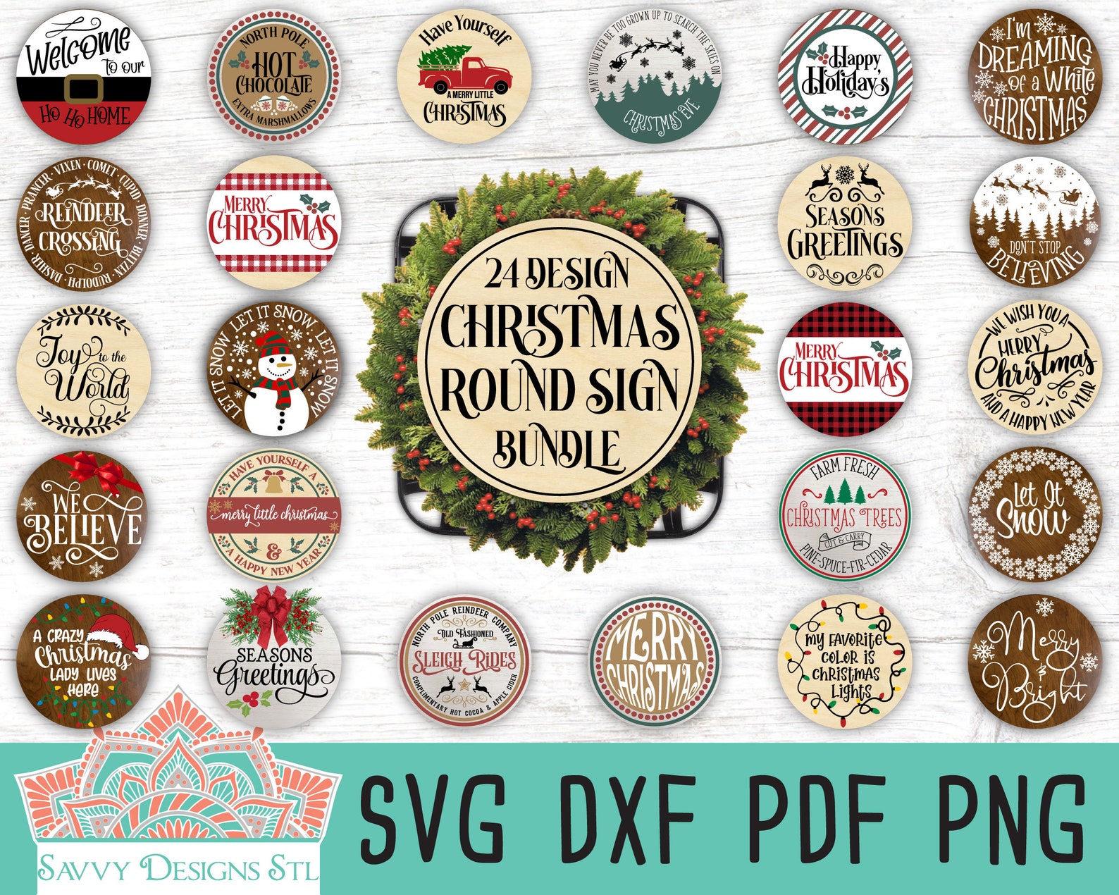 Wood Round Christmas Sign Bundle Cut File for Silhouette and Cricut ...