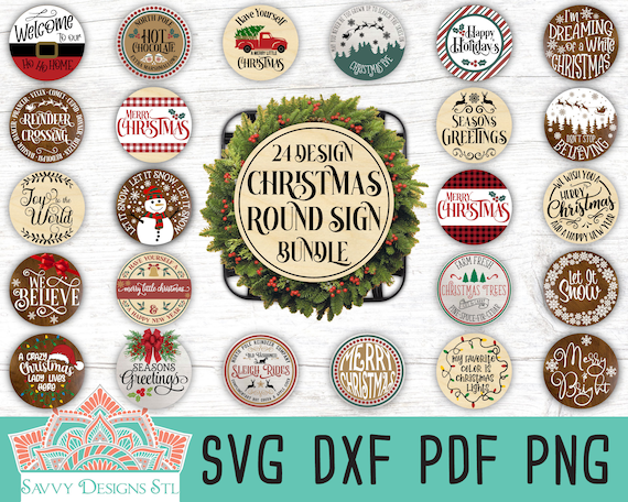 Wood Round Christmas Sign Bundle Cut File for Silhouette and - Etsy