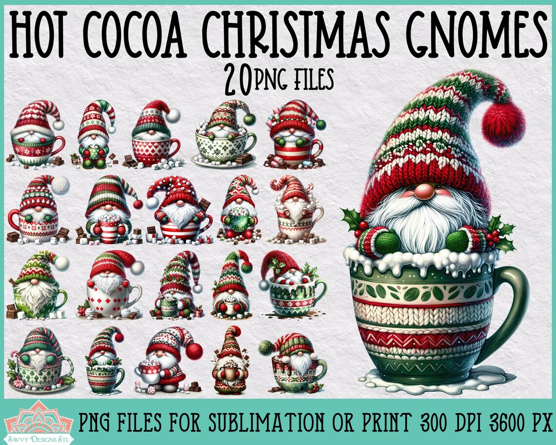 Hot Cocoa Christmas Gnomes Clipart Bundle for Sublimation or Print ...